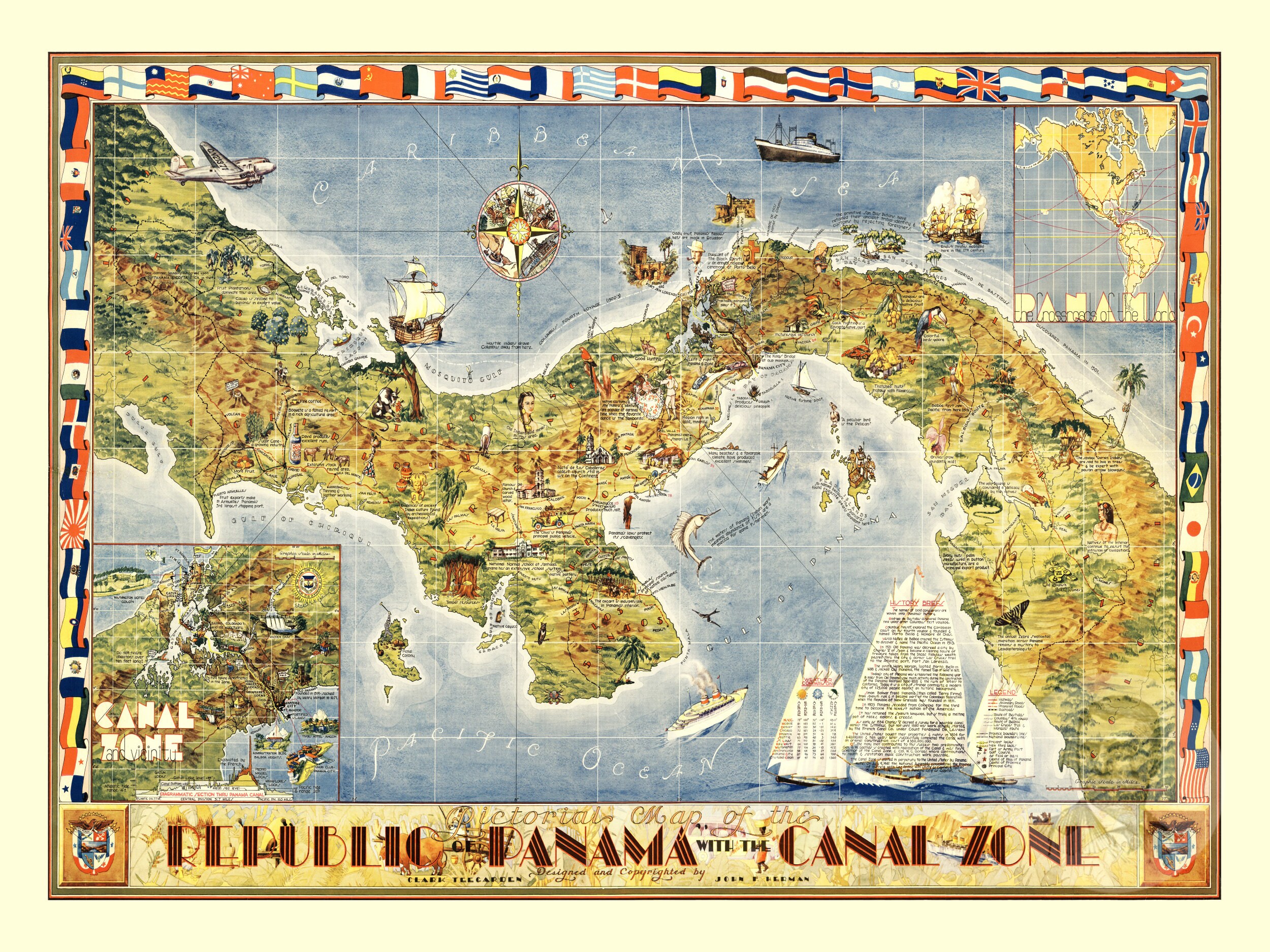 Panama Map Art Vintage Print From 1939 Old Panama Art | Etsy