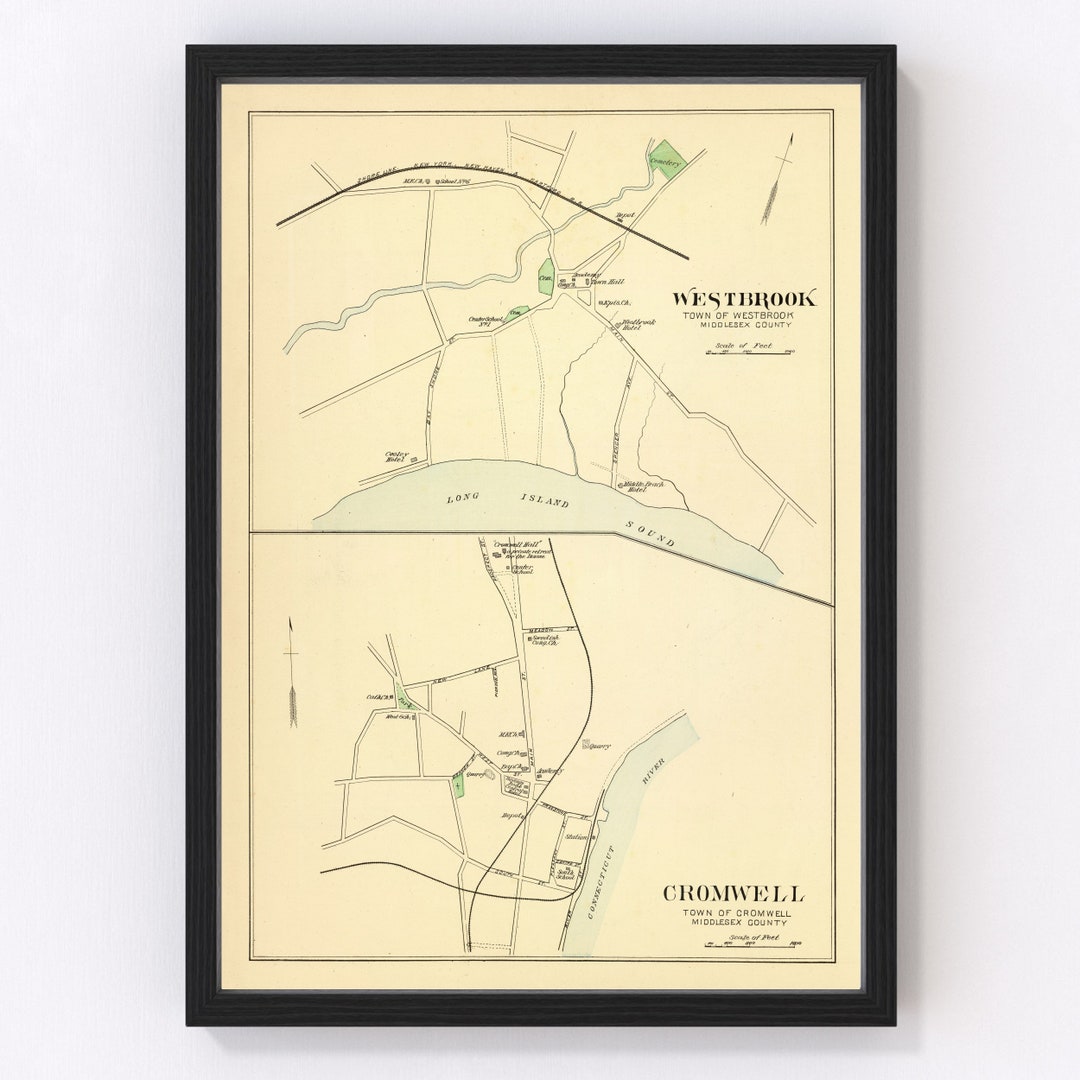 Cromwell Map 1893, Vintage Cromwell Map, Old Cromwell Connecticut Art ...