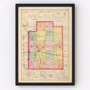 Lapeer County MI Map 1873 Old Map of Lapeer Michigan Art Vintage Print ...