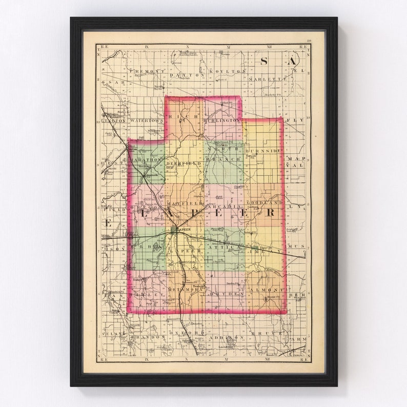 Lapeer County MI Map 1873 Old Map of Lapeer Michigan Art - Etsy