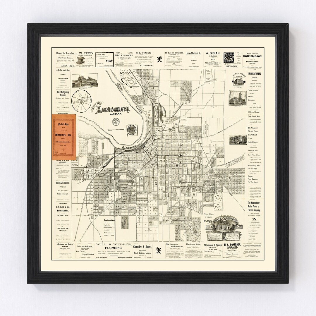 Montgomery Map 1899, Vintage Montgomery Map, Old Montgomery Alabama Art ...