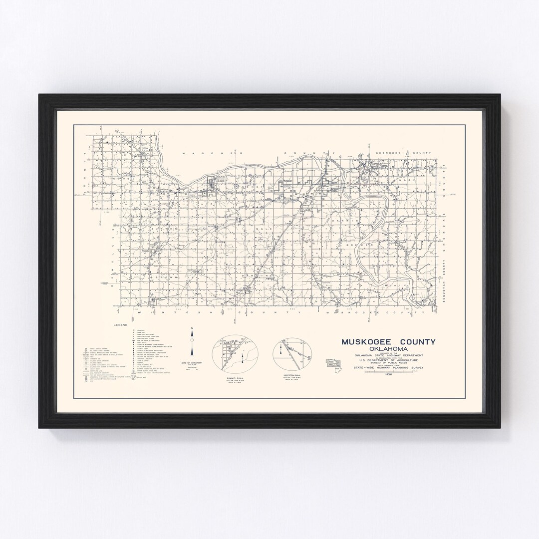 Oklahoma County OK Map 1936 Old Map of Oklahoma Art Vintage Print ...