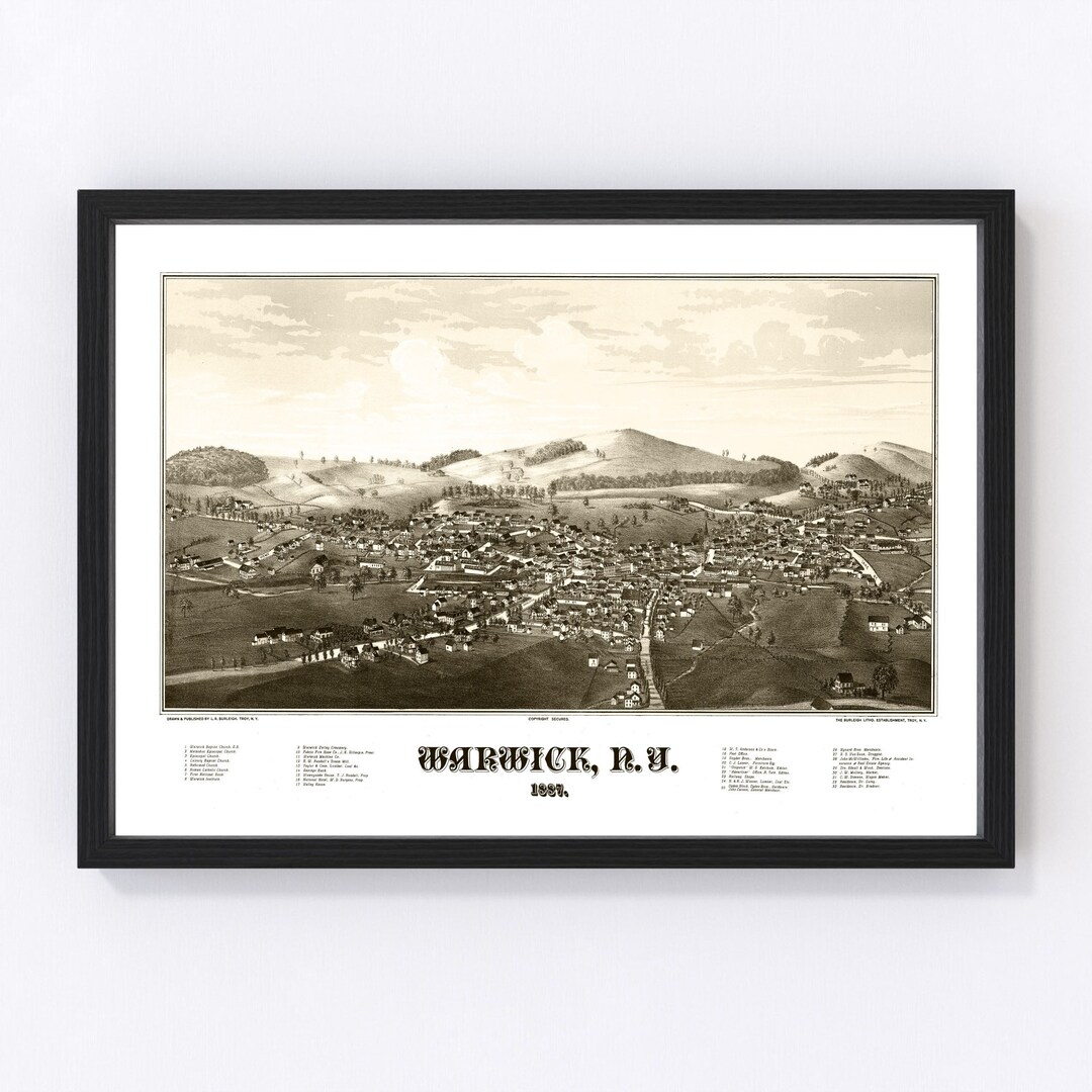 Warwick Map 1887 - Old Map of Warwick New York Art Vintage Print Framed ...