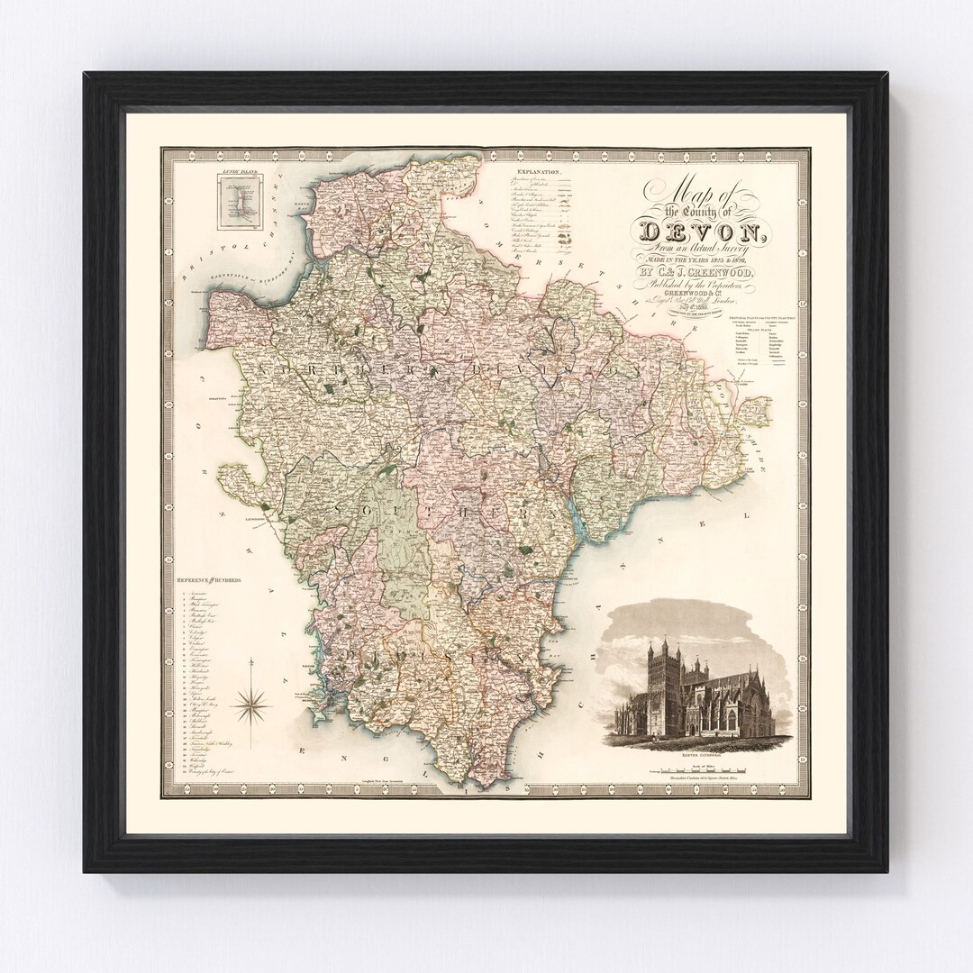 Devon England Map 1829, Vintage Devon England Map, Old Devon England ...