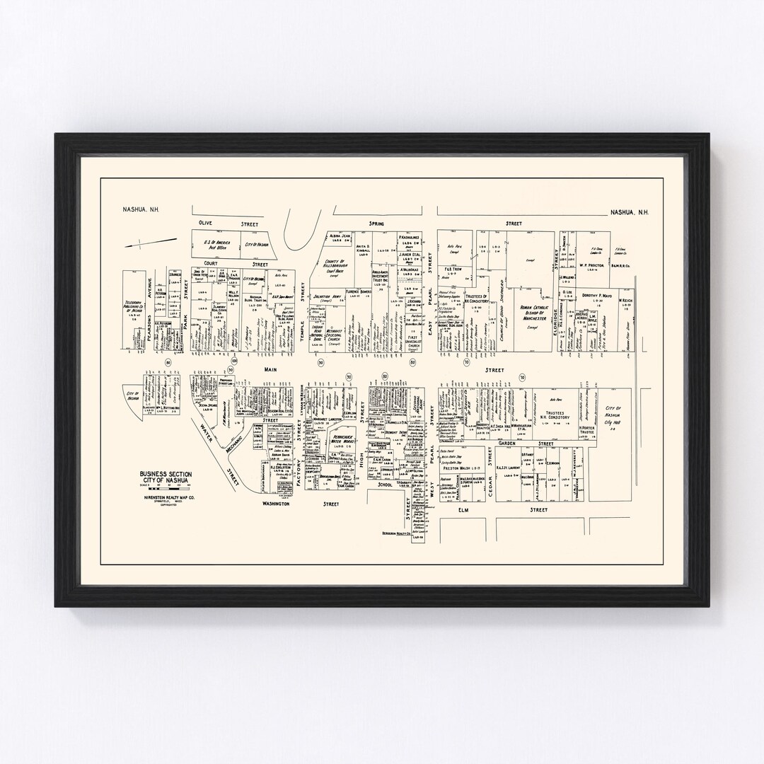 Nashua Map 1946 Old Map of Nashua Business Section New Hampshire Art ...