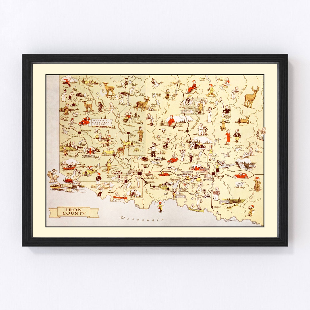 Iron County Map 1936, Vintage Iron County Map, Old Iron County Michigan ...