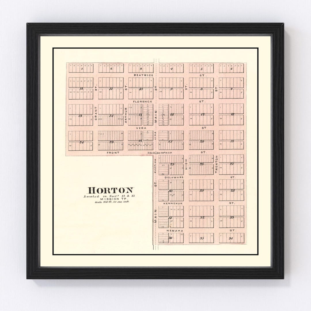 Horton Map 1887, Vintage Horton Map, Old Horton Kansas Art, Wall Art ...