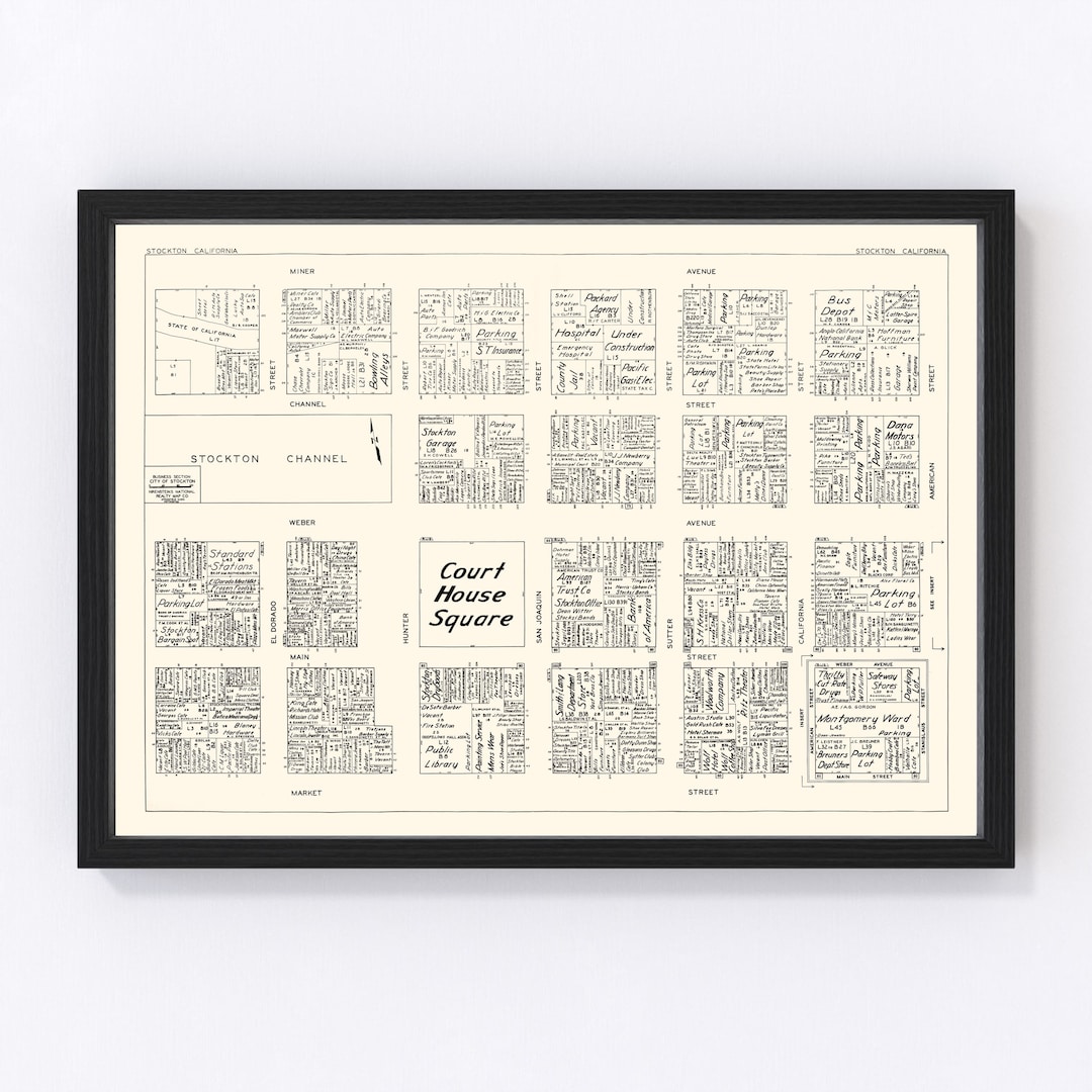 Stockton Map 1952, Vintage Stockton Map, Old Stockton California Art ...