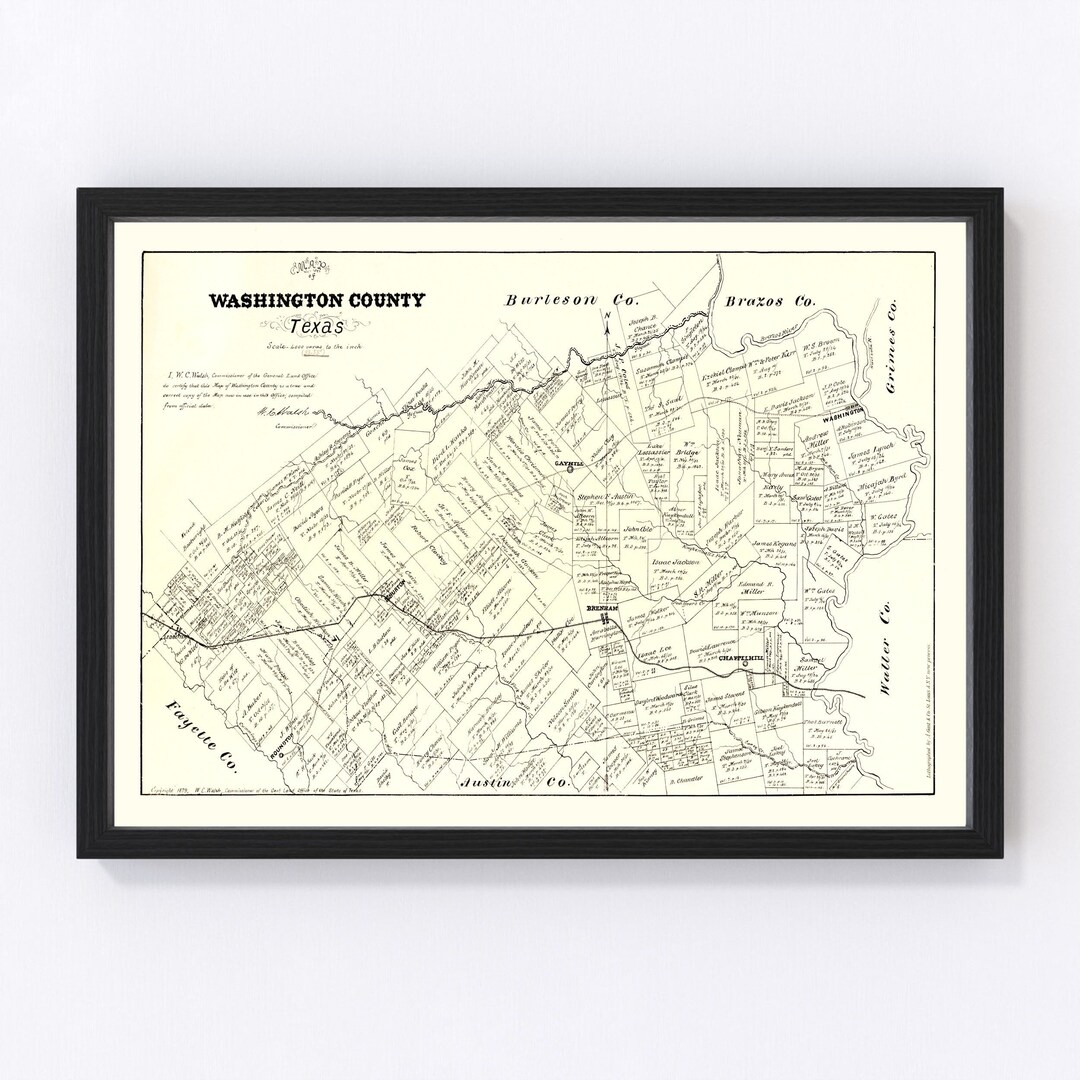 Washington County Texas Map 1879 Old Map of Washington County Texas Art ...