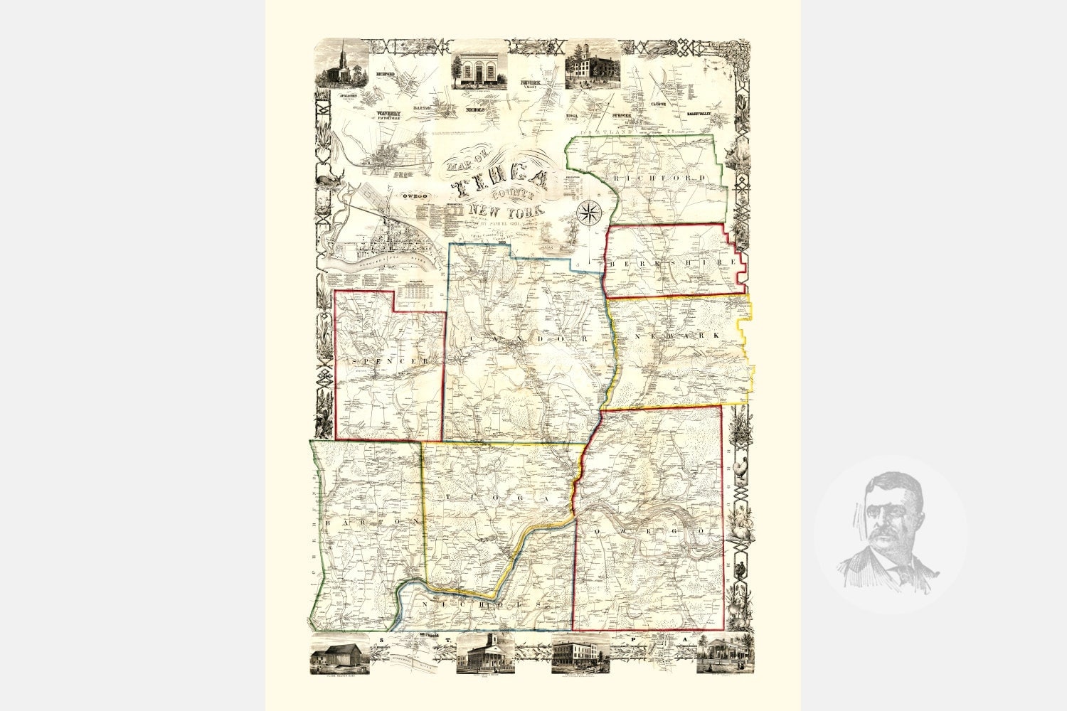 Vintage Tioga County Map 1855 Old Map of Tioga County New | Etsy