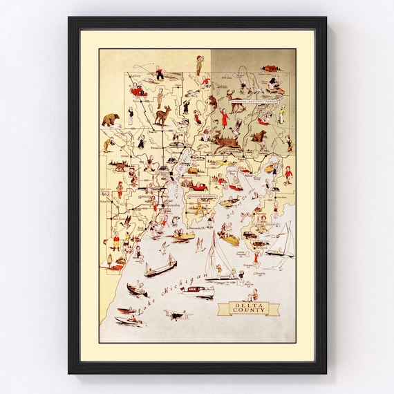 Delta County MI Map 1936 Old Map of Escanaba Michigan Art - Etsy