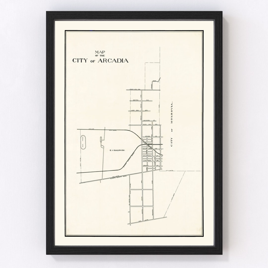 Arcadia Map 1910 Old Map of Arcadia California Art Vintage Print Framed ...