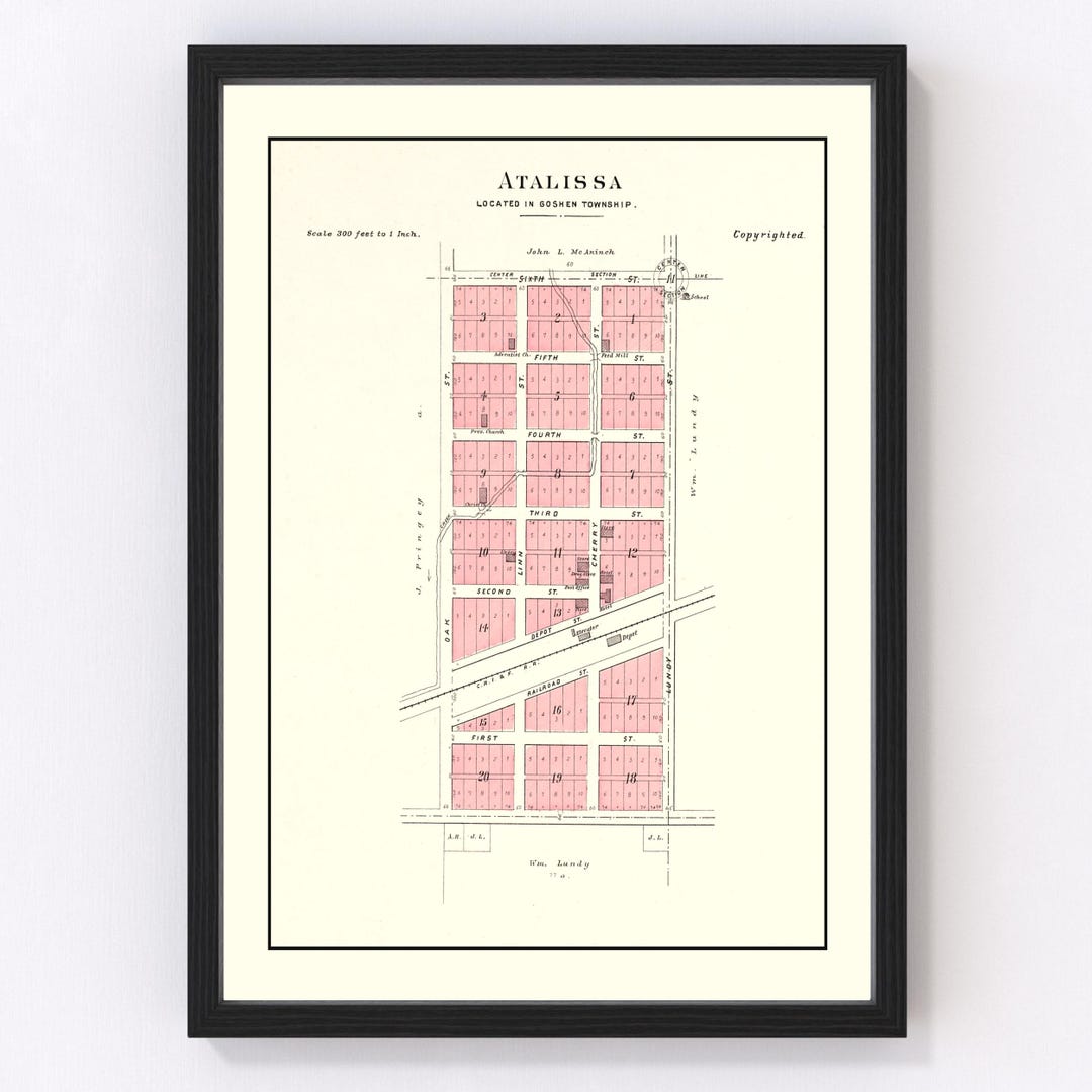 Atalissa Map 1899, Vintage Atalissa Map, Old Atalissa Iowa Art, Wall ...