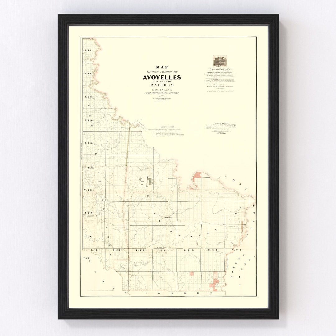 Avoyelles Parish Map 1860, Vintage Avoyelles Parish Map, Old Avoyelles ...