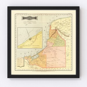 Campeche Mexico Map 1886 Old Map of Campeche Mexico Mexico Art Vintage ...