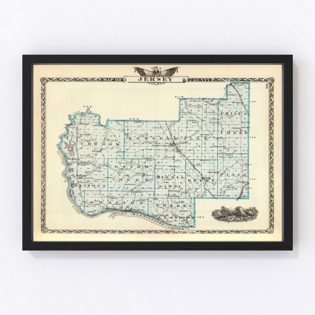 Jersey County Map 1876, Vintage Jersey County Map, Old Jersey County ...