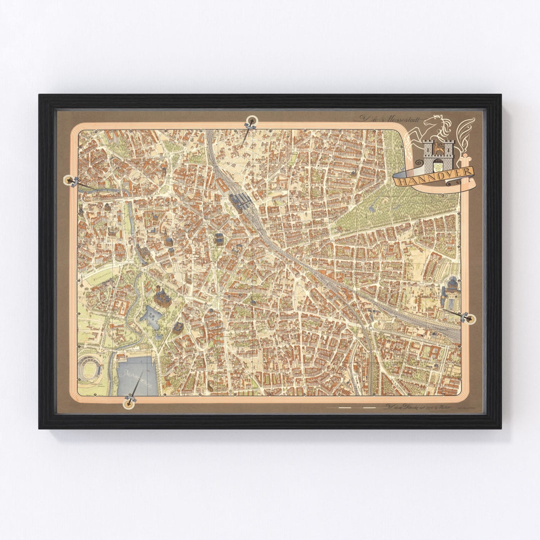 Hanover Map 1955 Old Map of Hanover Germany Art Vintage Print Framed ...