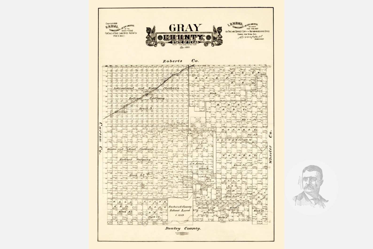 Vintage Gray County Map 1888 Old Map of Gray County Texas | Etsy