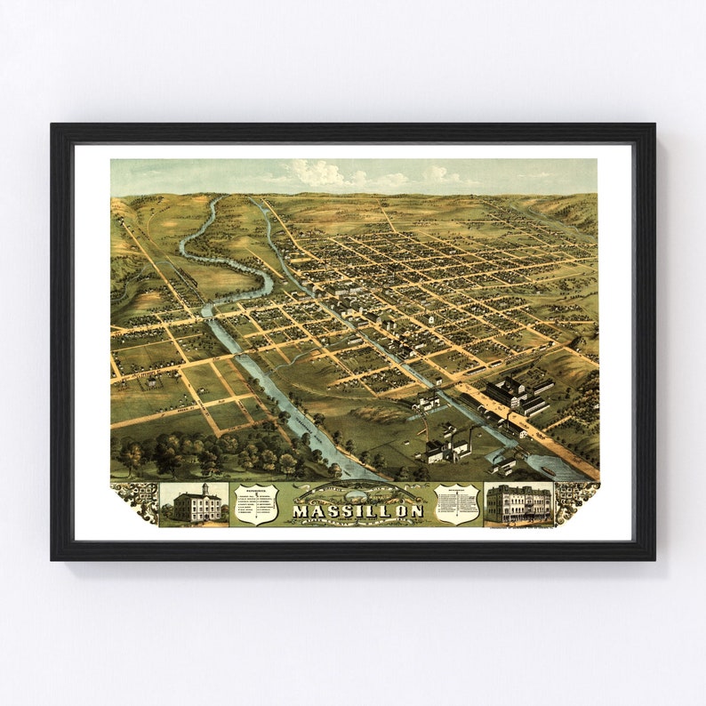 Massillon Map 1870, Vintage Massillon Map, Old Massillon Ohio Art, Wall ...