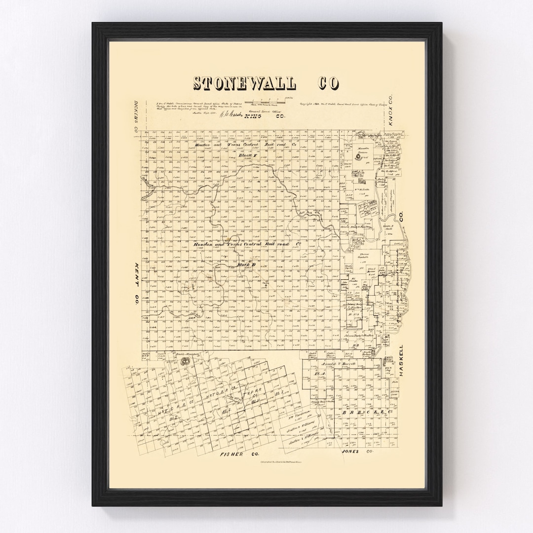 Stonewall County Map 1880, Vintage Stonewall County Map, Old Stonewall ...