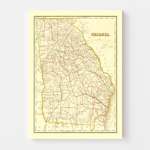 Georgia Map 1835, Vintage Georgia Map, Old Georgia Art, Wall Art Gift ...