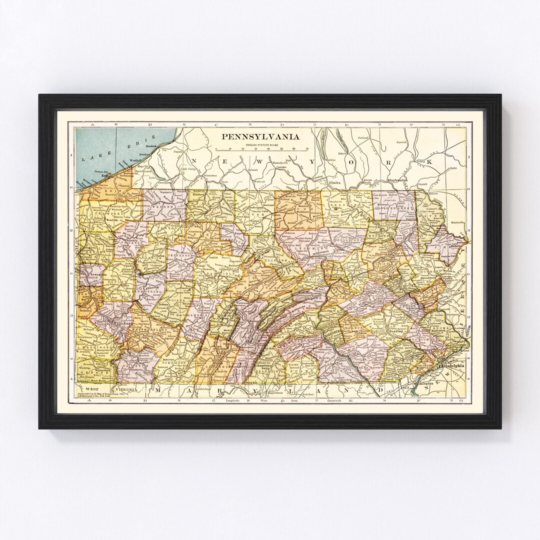 Pennsylvania Map 1903 - Old Map of Pennsylvania Art Vintage Print ...