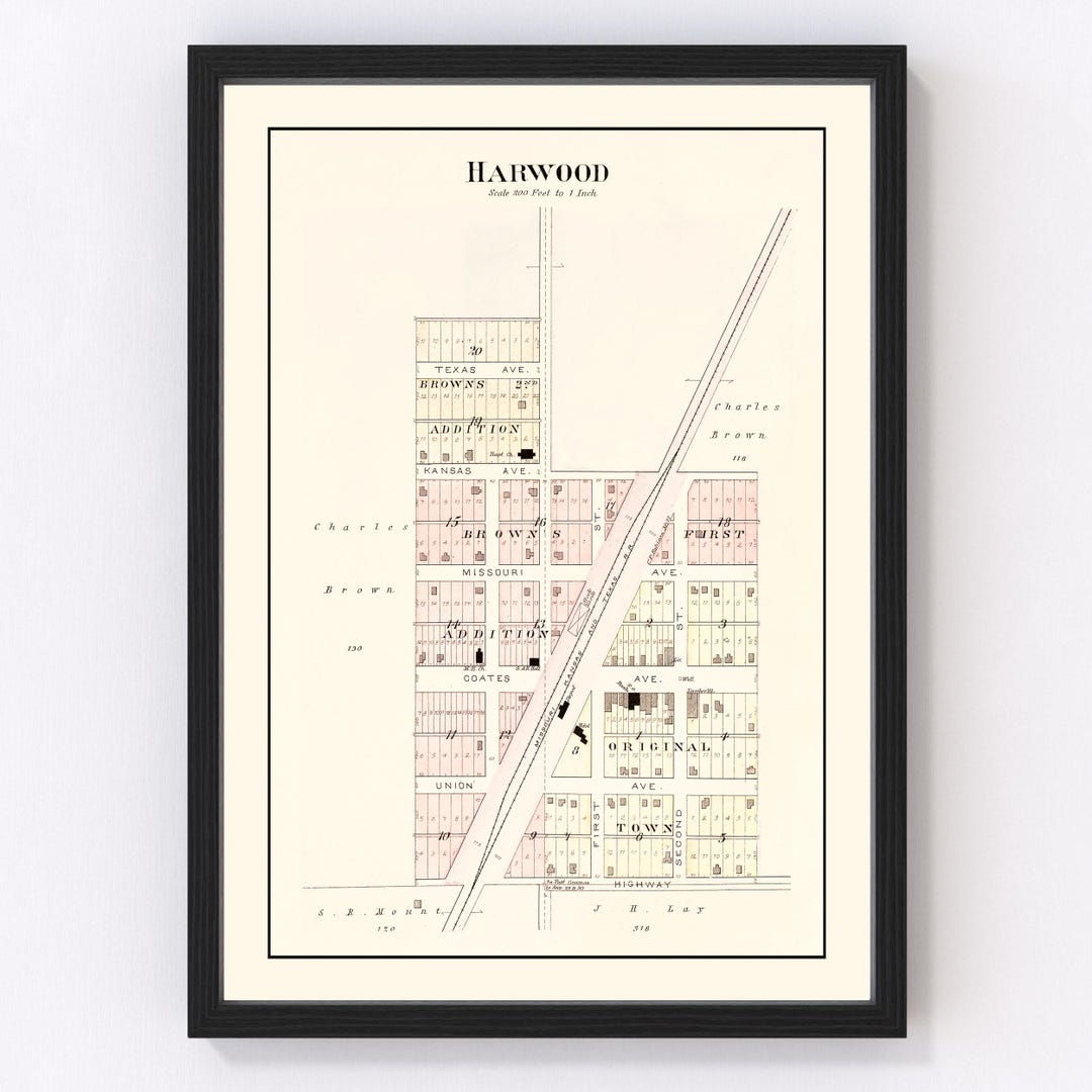 Harwood Map 1903, Vintage Harwood Map, Old Harwood Missouri Art, Wall ...