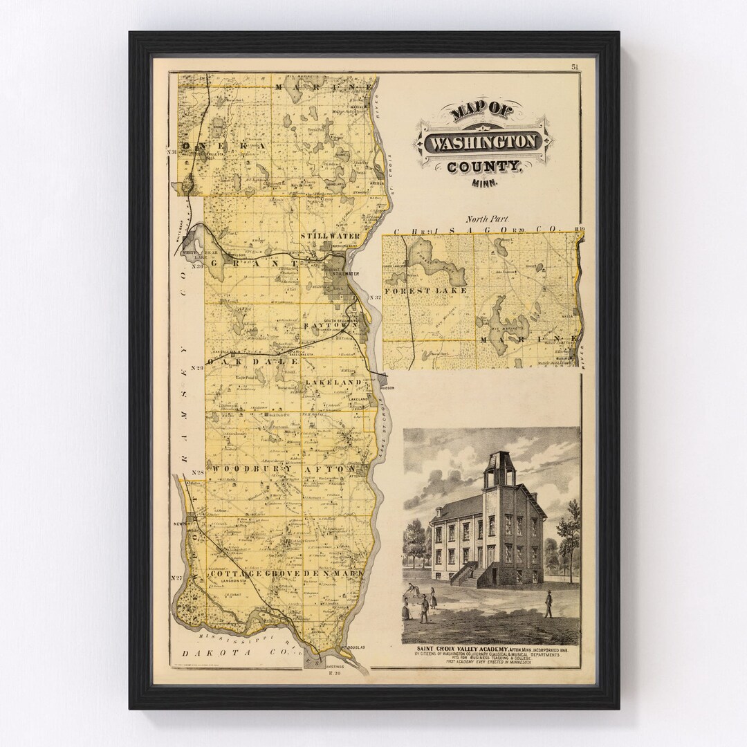 Washington County Map 1874, Vintage Washington County Map, Old ...