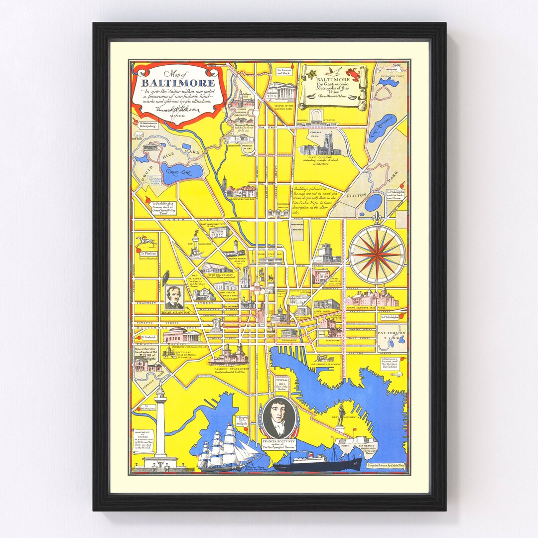 Baltimore Map 1935 Old Map of Baltimore Maryland Art Vintage Print ...
