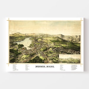 Monson Map 1889 - Old Map of Monson Maine Art Vintage Print Framed ...