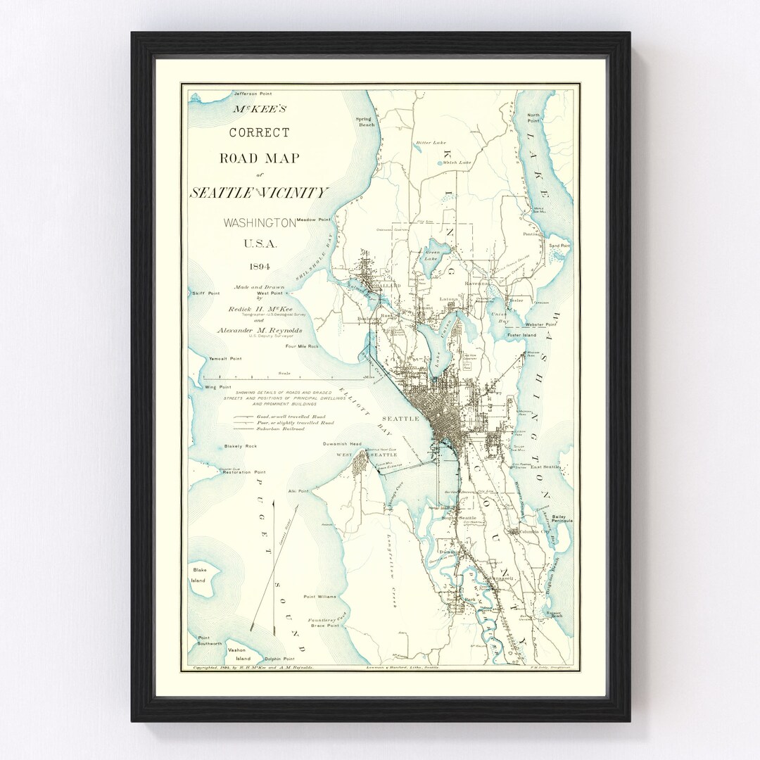Seattle Map 1894, Vintage Seattle Map, Old Seattle Washington Art, Wall ...