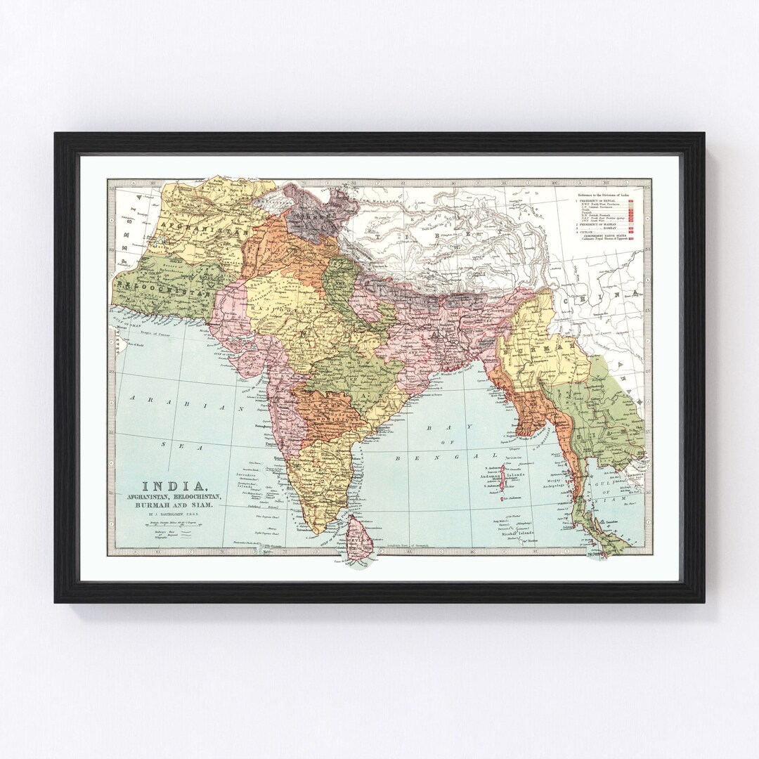 India Map 1871, Vintage India Map, Old India Art, Wall Art Gift for ...