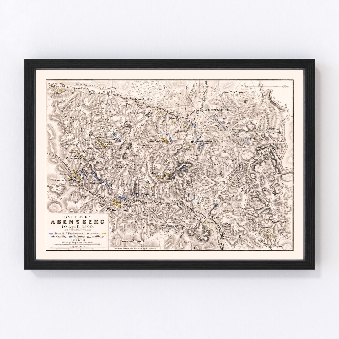 Battle of Abensberg Map 1809 Old Map of Battle of Abensberg Art Vintage ...