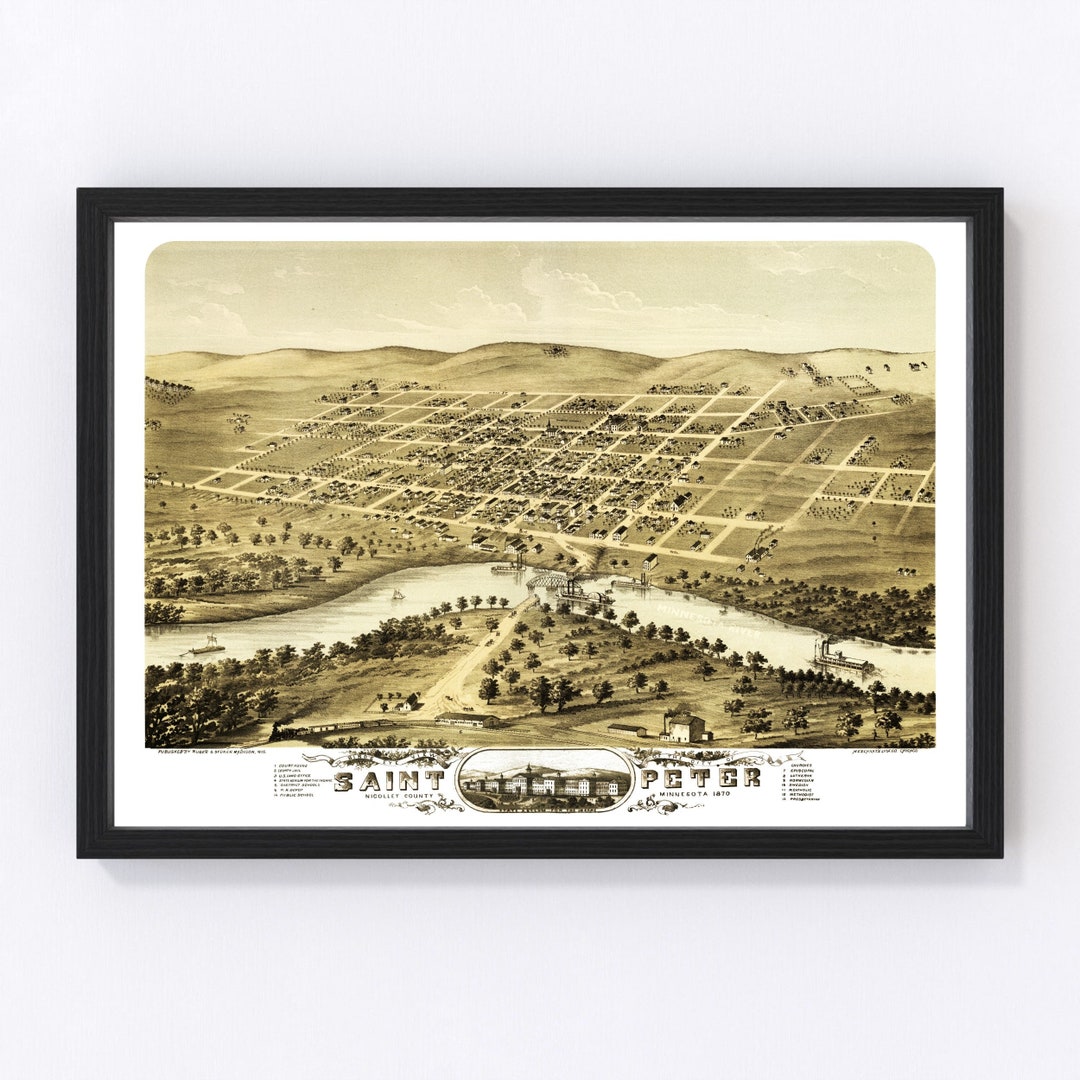 Saint Peter Map 1870 Old Map of Saint Peter Minnesota Art Vintage Print ...