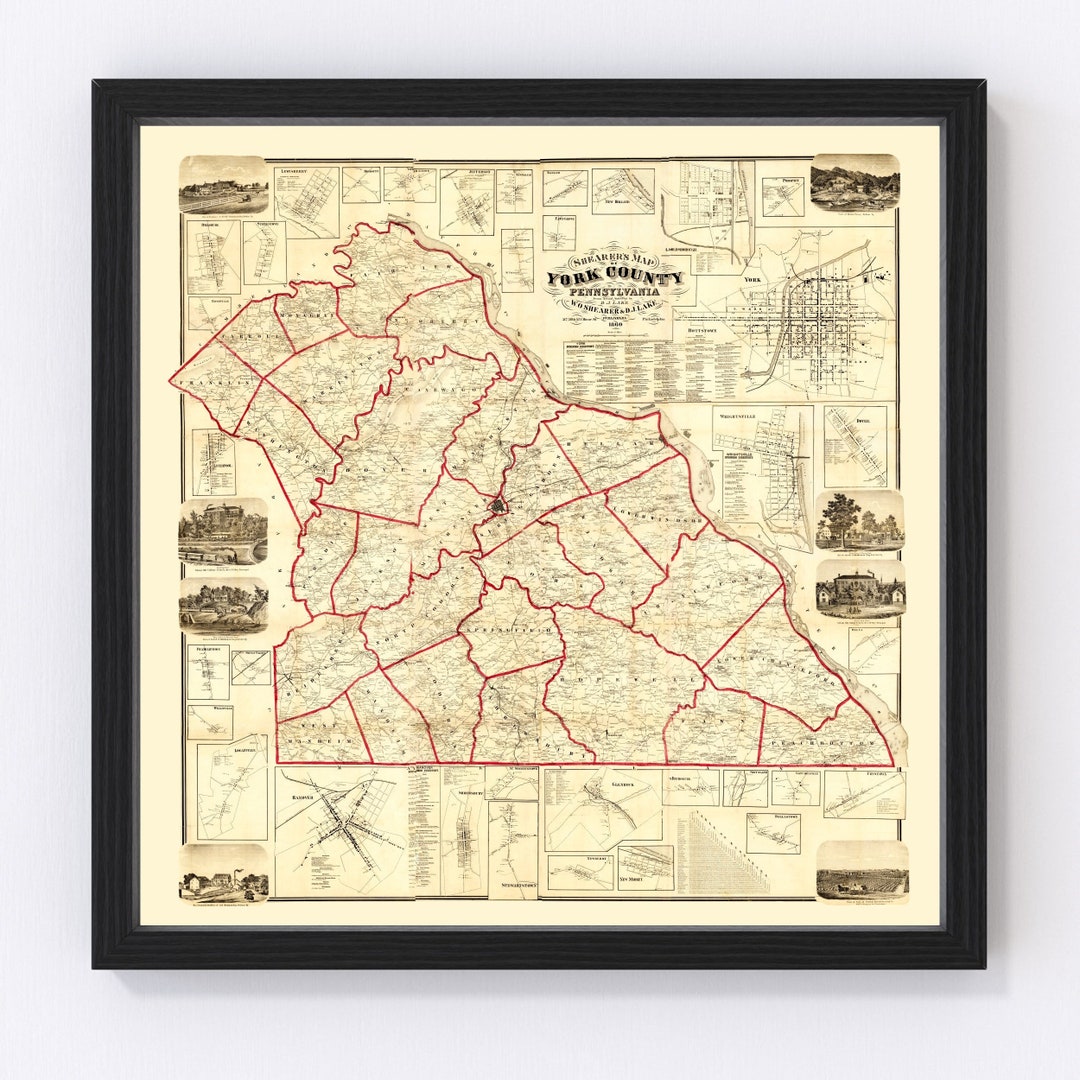 York County Map 1860, Vintage York County Map, Old York County ...