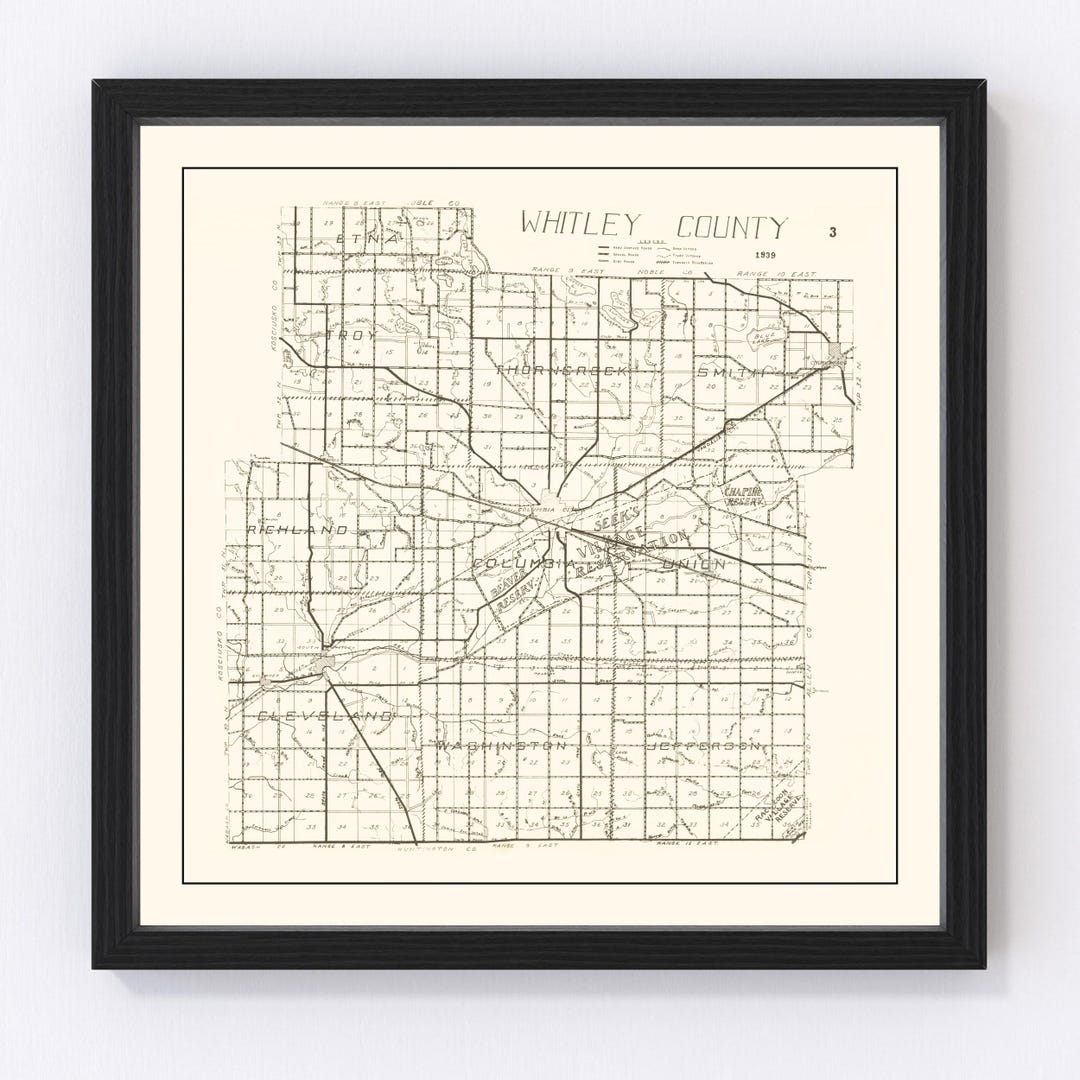 Whitley County Map 1939, Vintage Whitley County Map, Old Whitley County ...