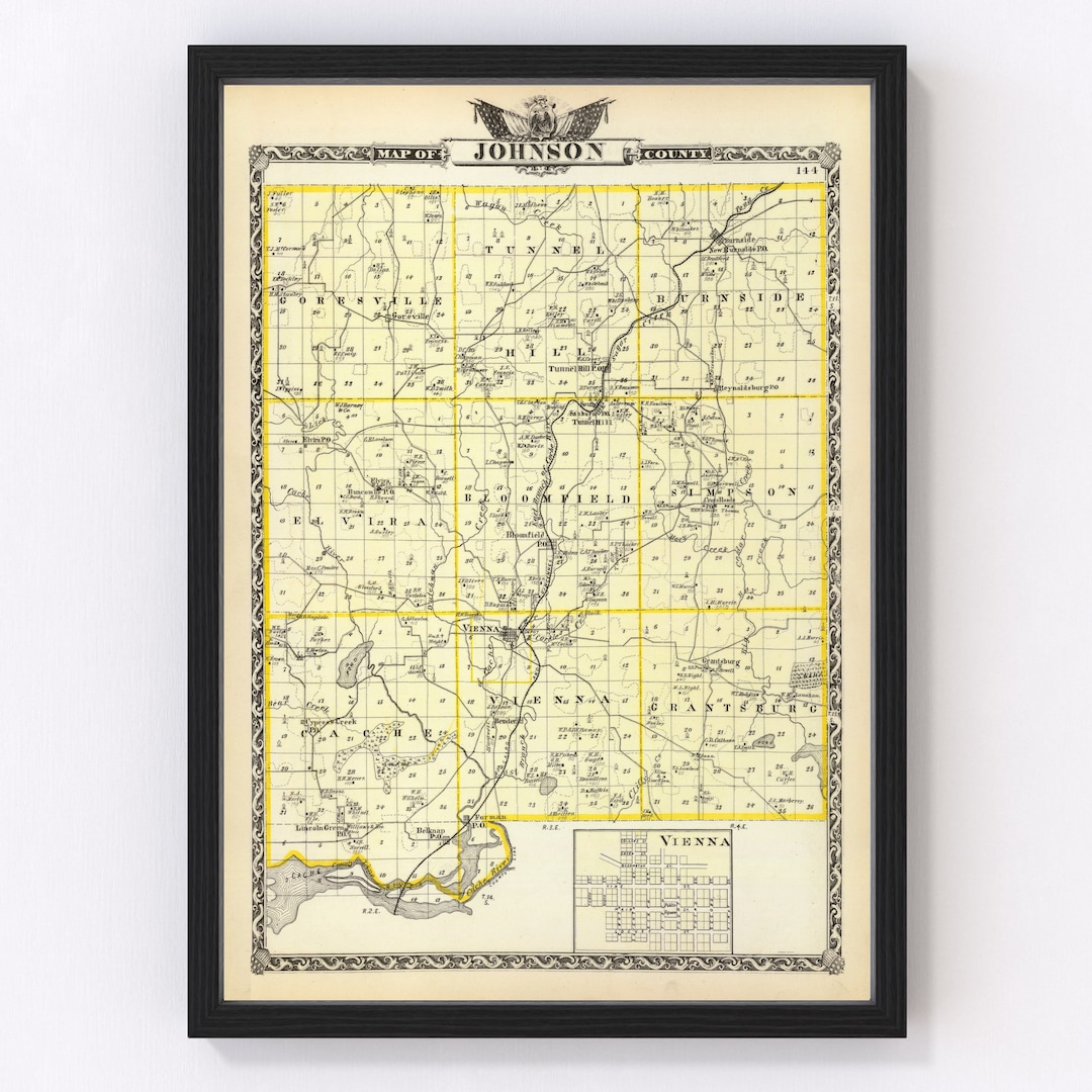Johnson County IL Map 1876 Old Map of Vienna Illinois Art Vintage Print ...