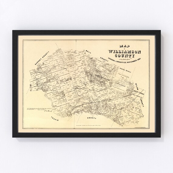 Williamson County Texas Map 1880 Old Map of Williamson - Etsy