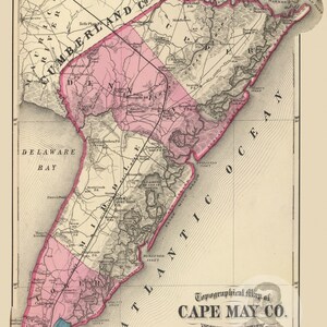 Cape May County, New Jersey Vintage Map From 1872 - Old County Map Art ...