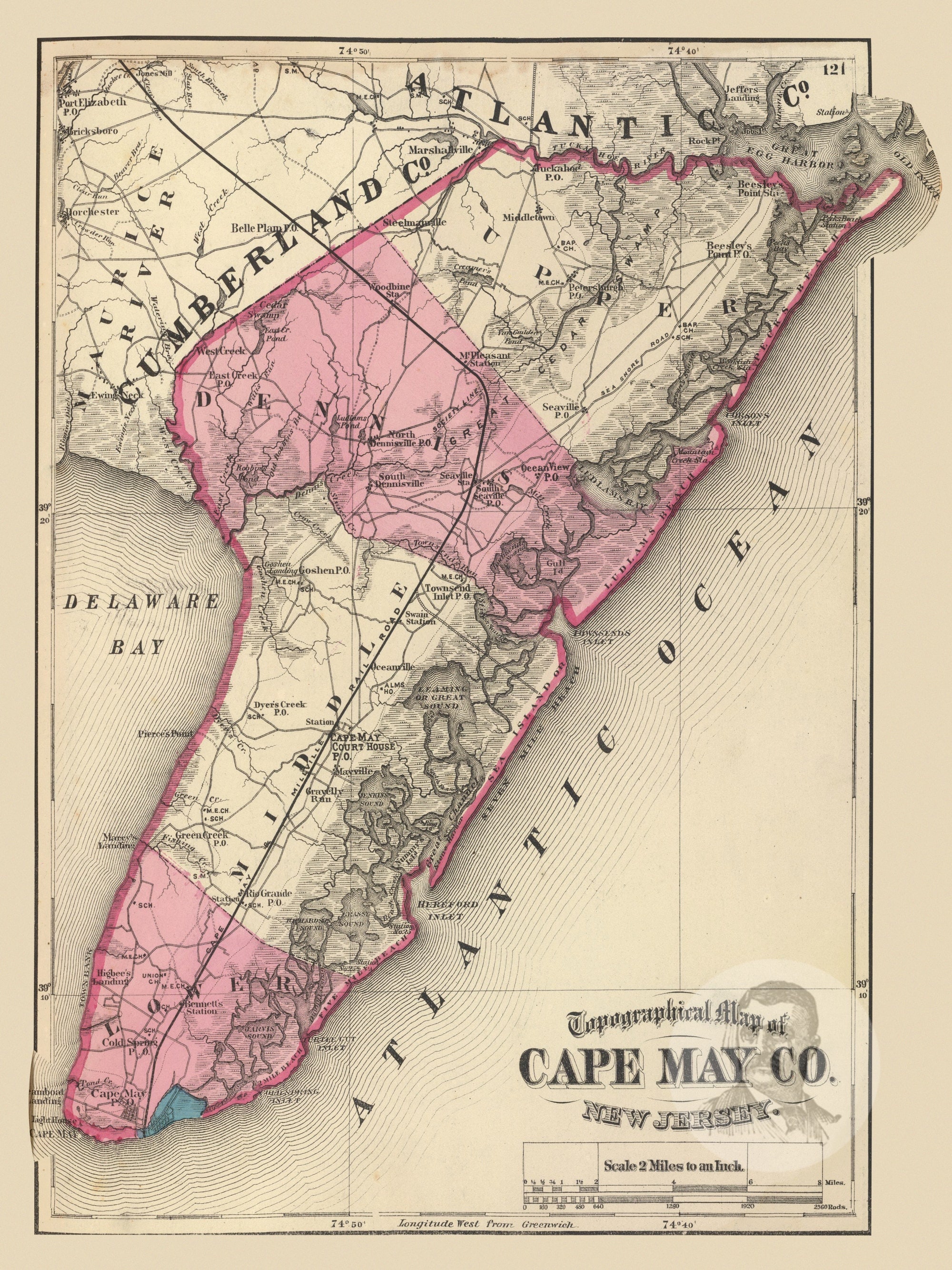 Cape May County New Jersey Vintage Map From 1872 Old County - Etsy