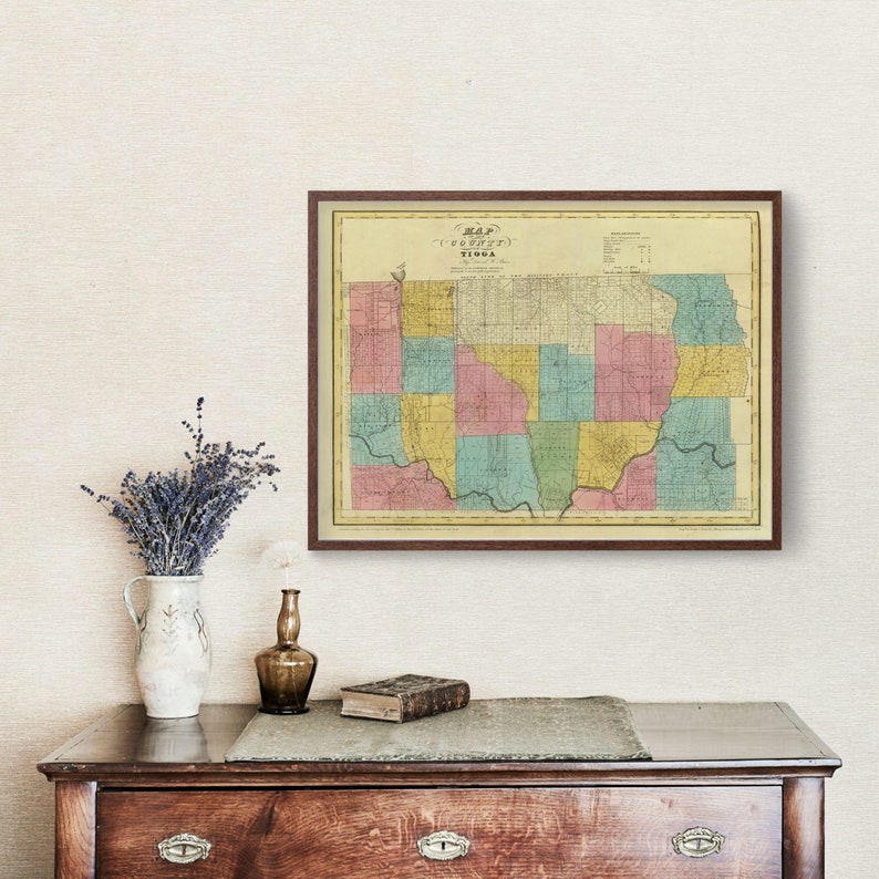 Tioga County Map 1829, Vintage Tioga County Map, Old Tioga County New ...