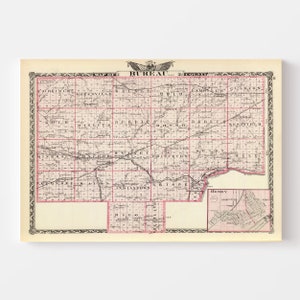 Bureau County Map 1876, Vintage Bureau County Map, Old Bureau County ...