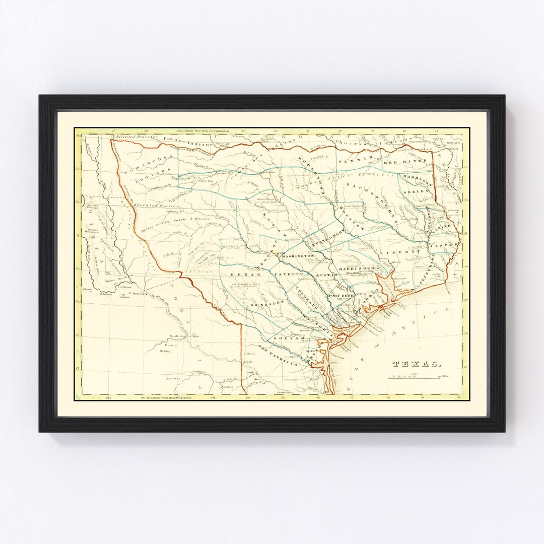 Texas Map 1835, Vintage Texas Map, Old Texas Art, Wall Art Gift for ...