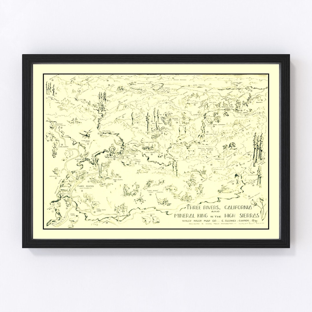 Three Rivers Map 1945 Old Map of Three Rivers California Art Vintage ...