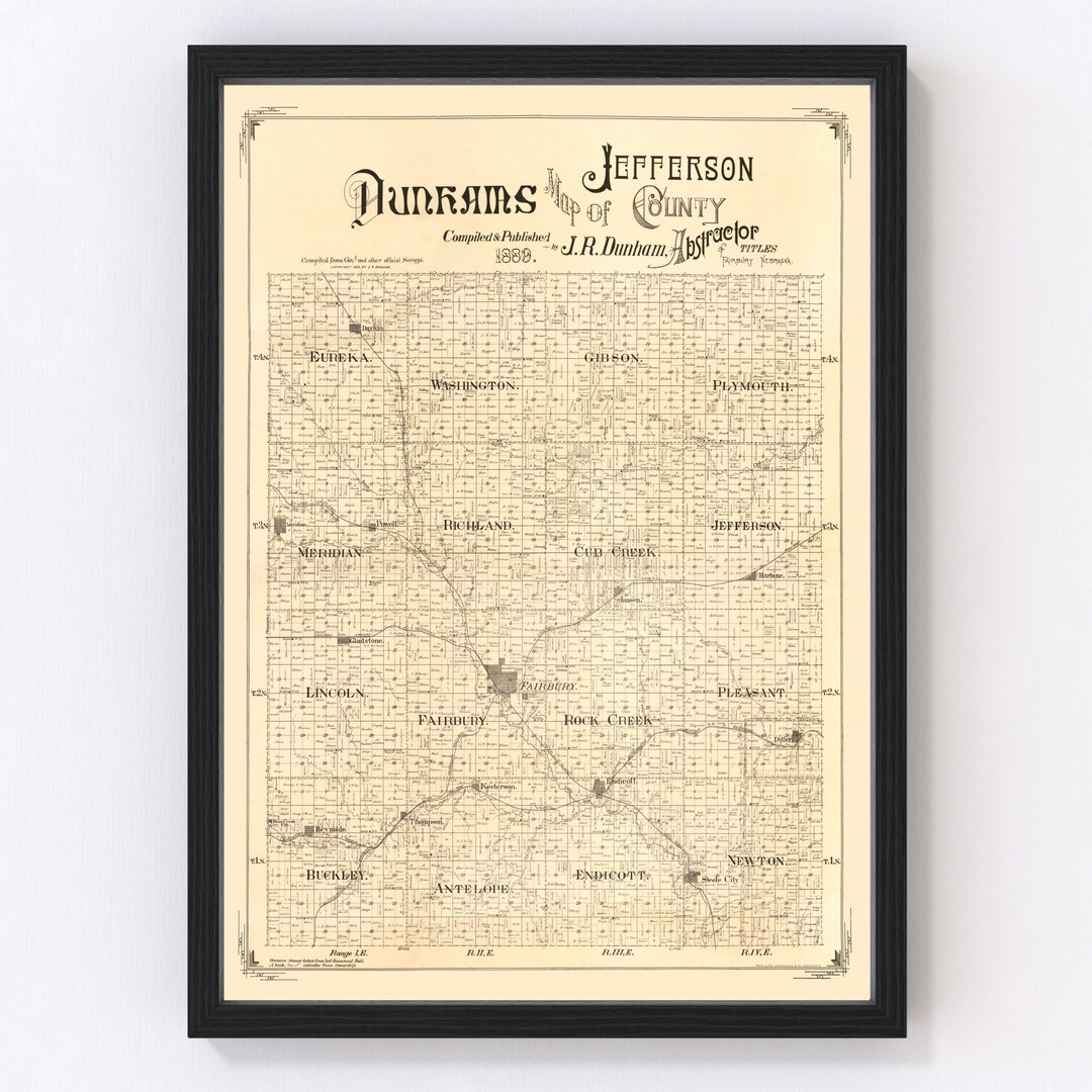 Jefferson County Map 1889, Vintage Jefferson County Map, Old Jefferson ...