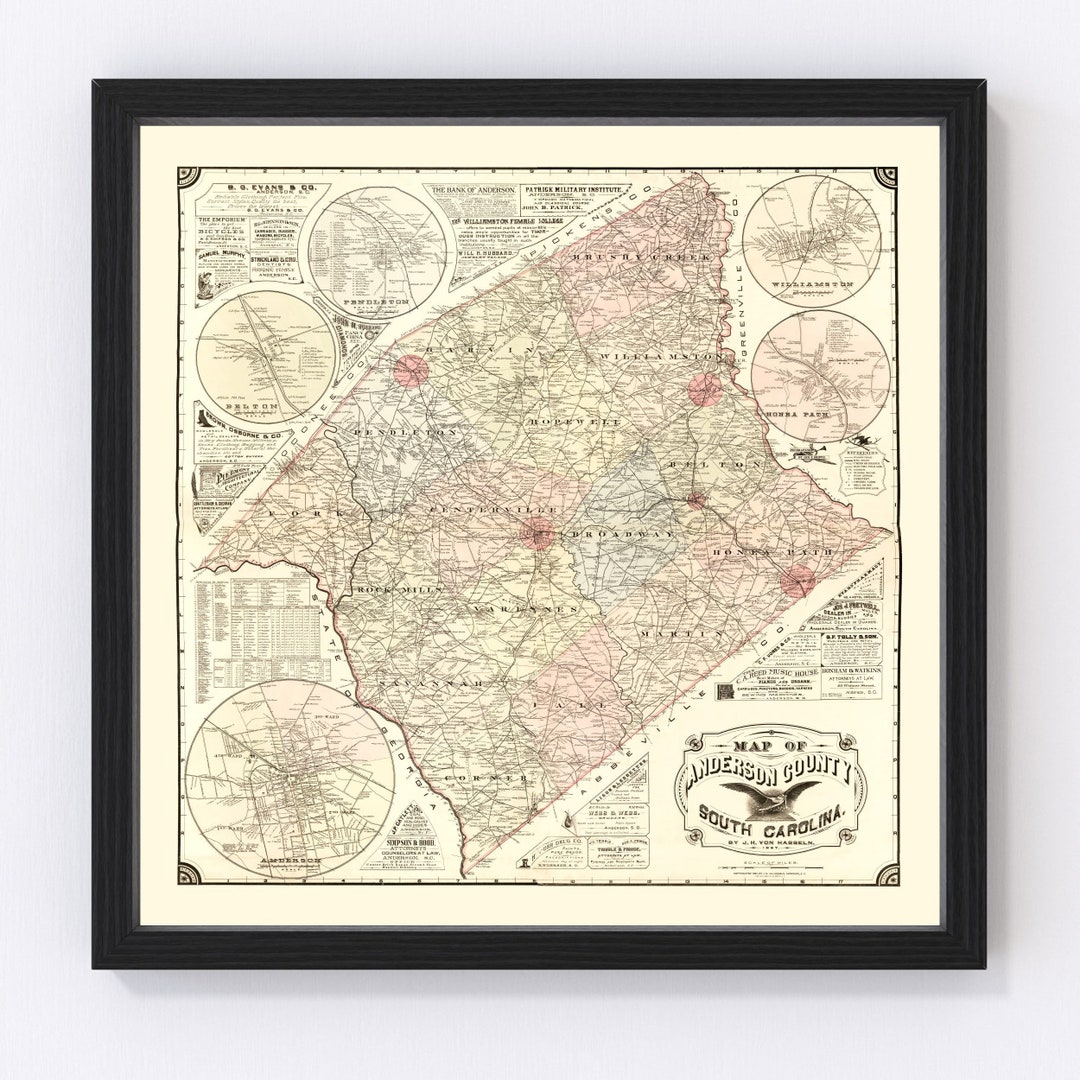 Anderson County South Carolina Map 1897 - Old Map of Anderson County ...