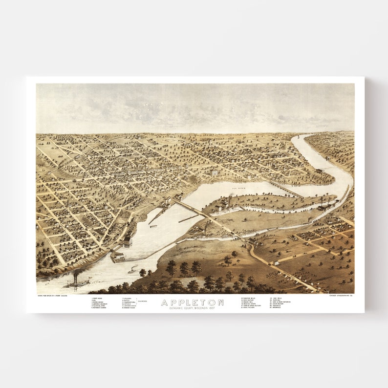 Appleton Map 1867 - Old Map of Appleton Wisconsin Art Vintage Print ...