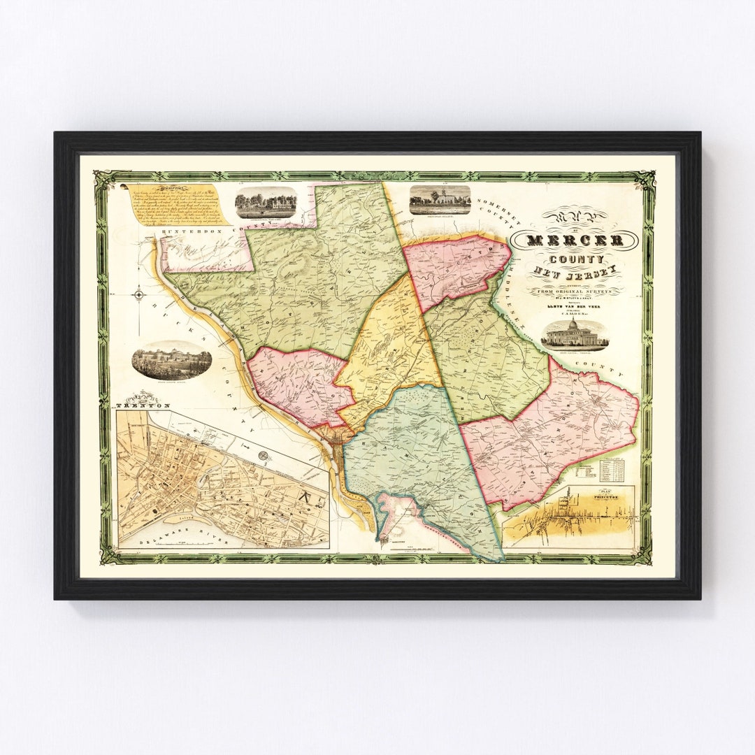 Mercer County New Jersey Map 1849 Old Map of Mercer County New Jersey ...