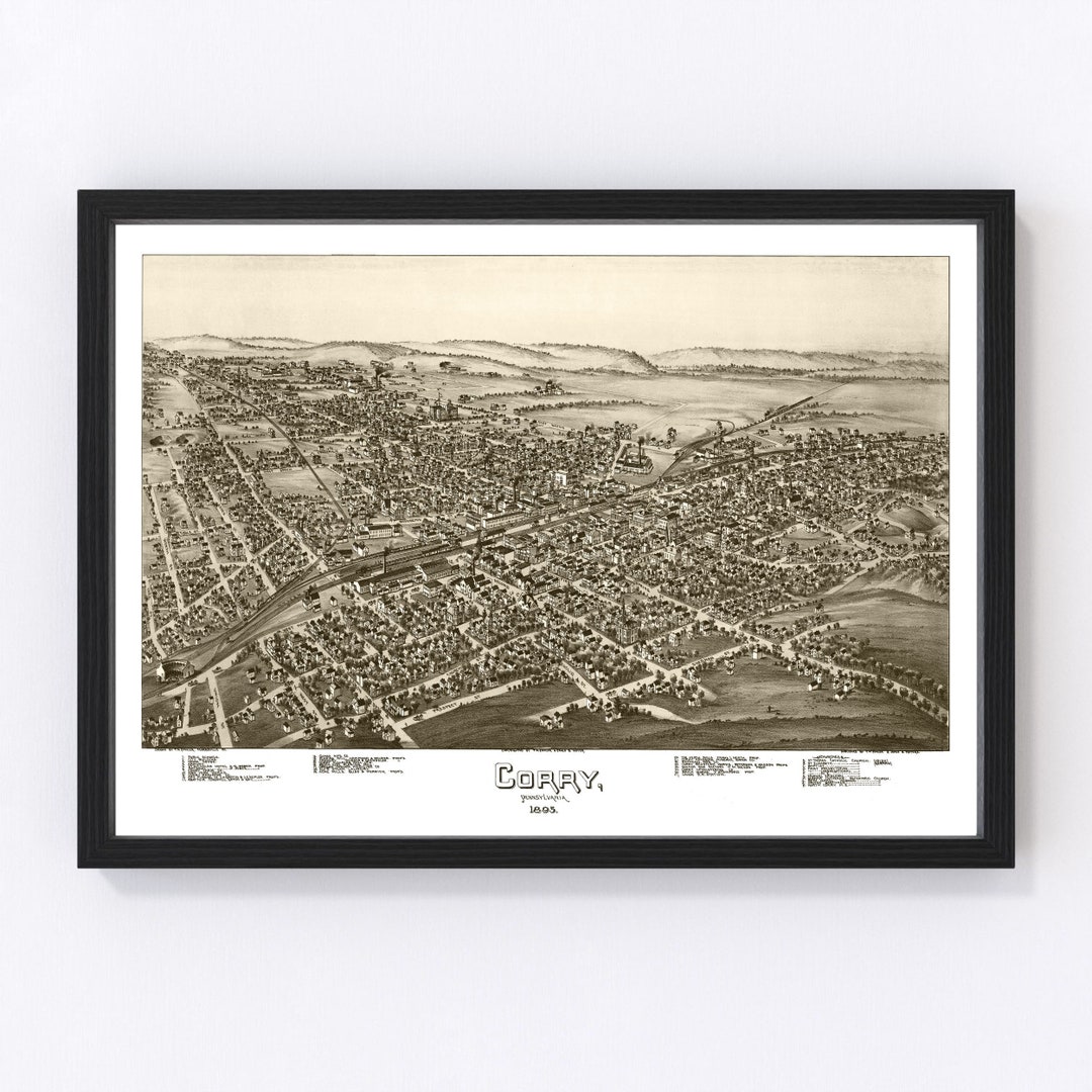 Corry Map 1895 Old Map of Corry Pennsylvania Art Vintage Print Framed ...