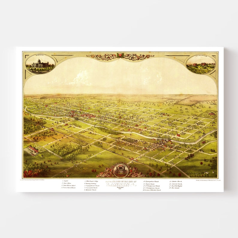 Lansing Map 1866 Old Map of Lansing Michigan Art Vintage - Etsy